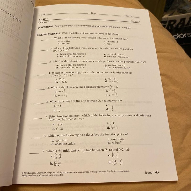 Algebra 2 Quiz/Test by Beka, Paperback | Pangobooks