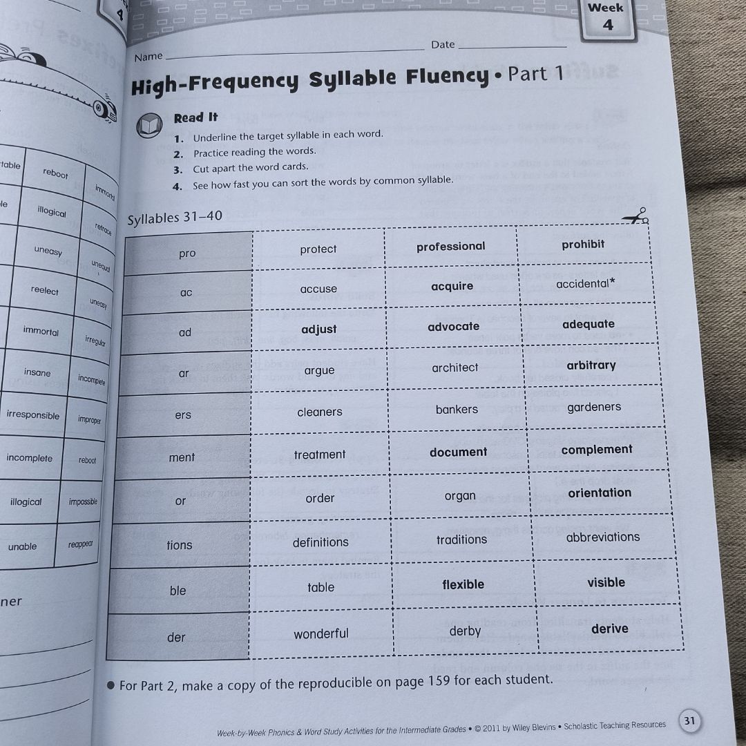 Week-By-Week Phonics and Word Study Activities for the Intermediate ...
