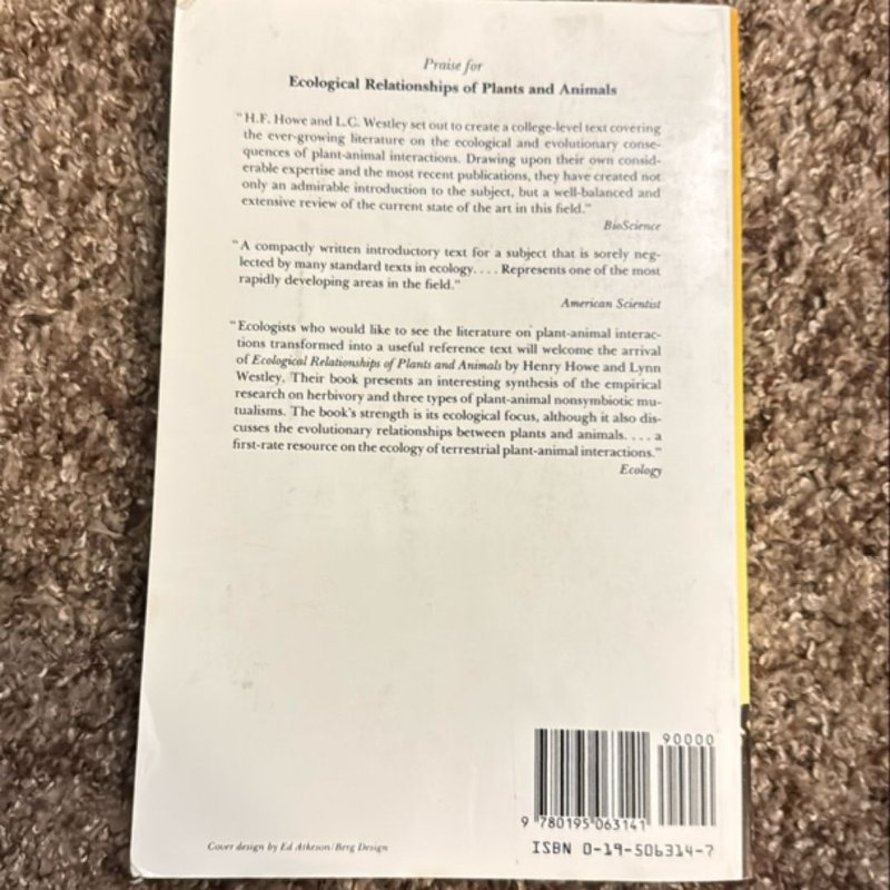 Ecological Relationships of Plants and Animals by Henry F. Howe; Lynn C ...
