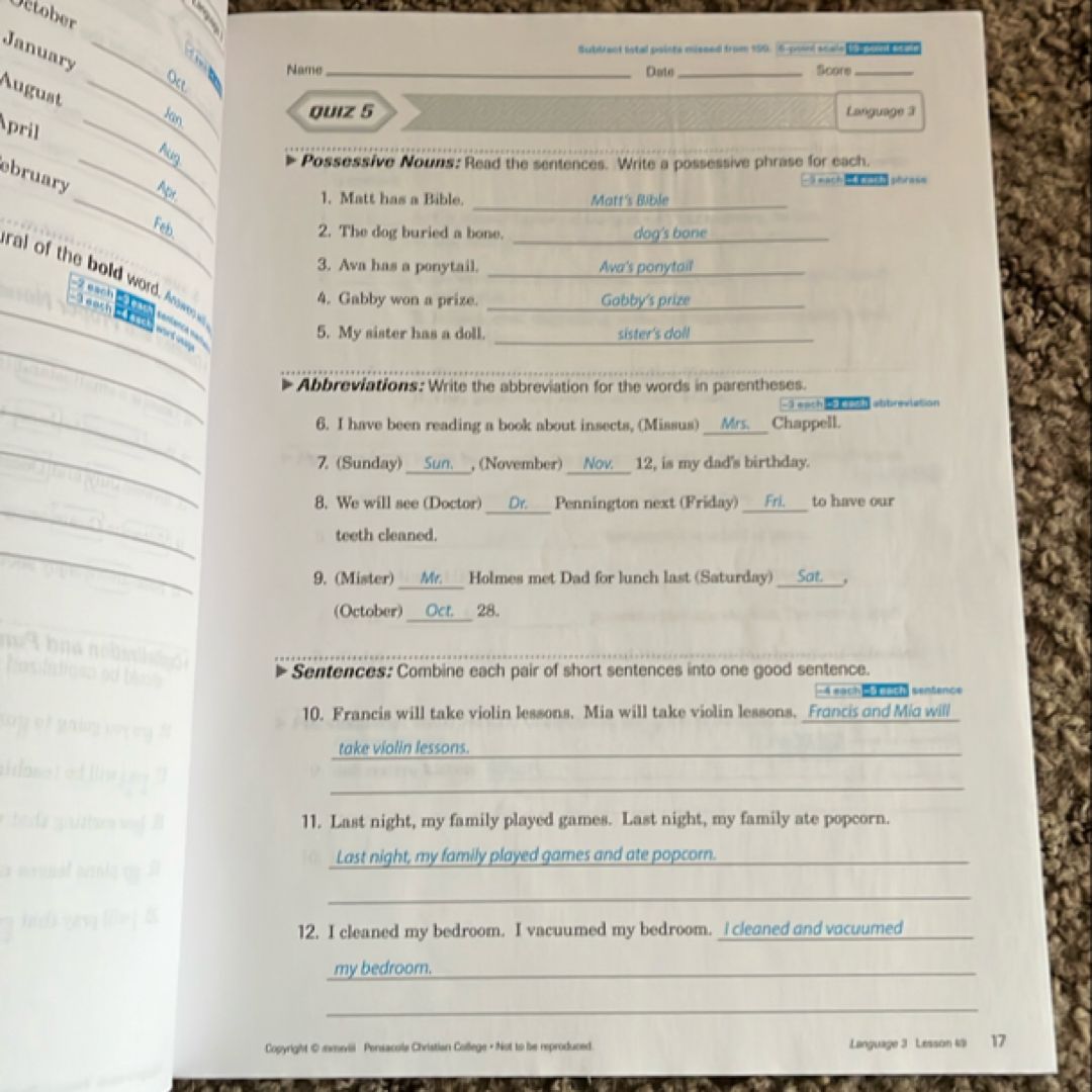 New Abeka Language 3 Quiz And Test Teacher's Key by Abeka, Paperback ...