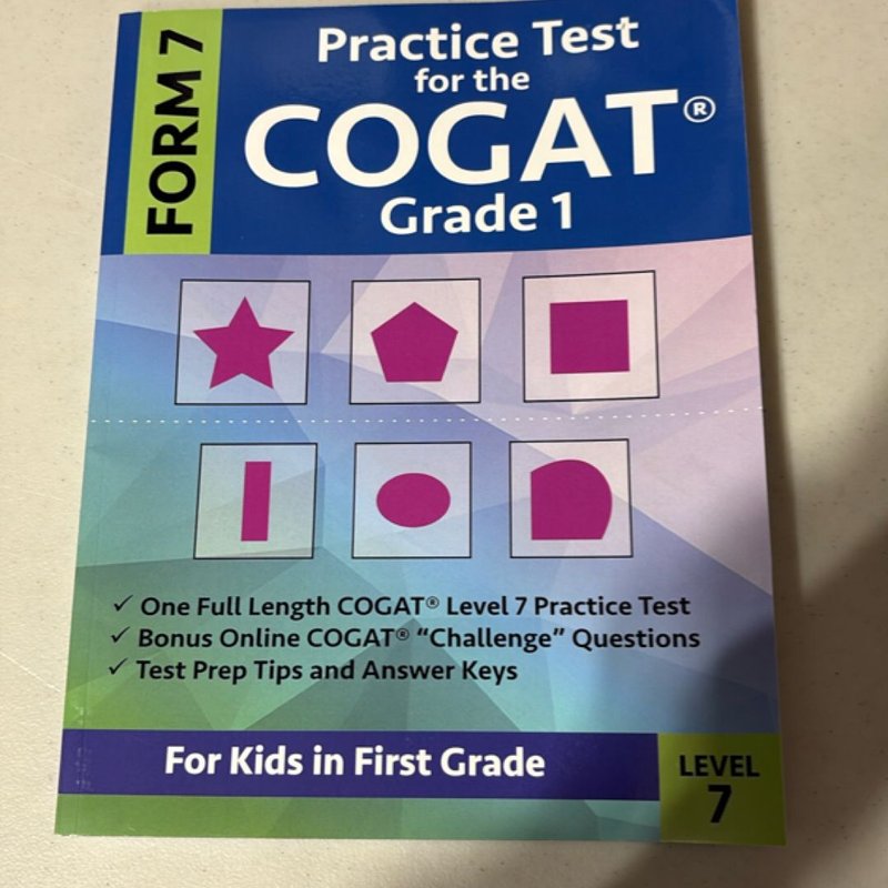 Practice Test for the CogAT Grade 1 Form 7 Level 7 by Gifted and ...